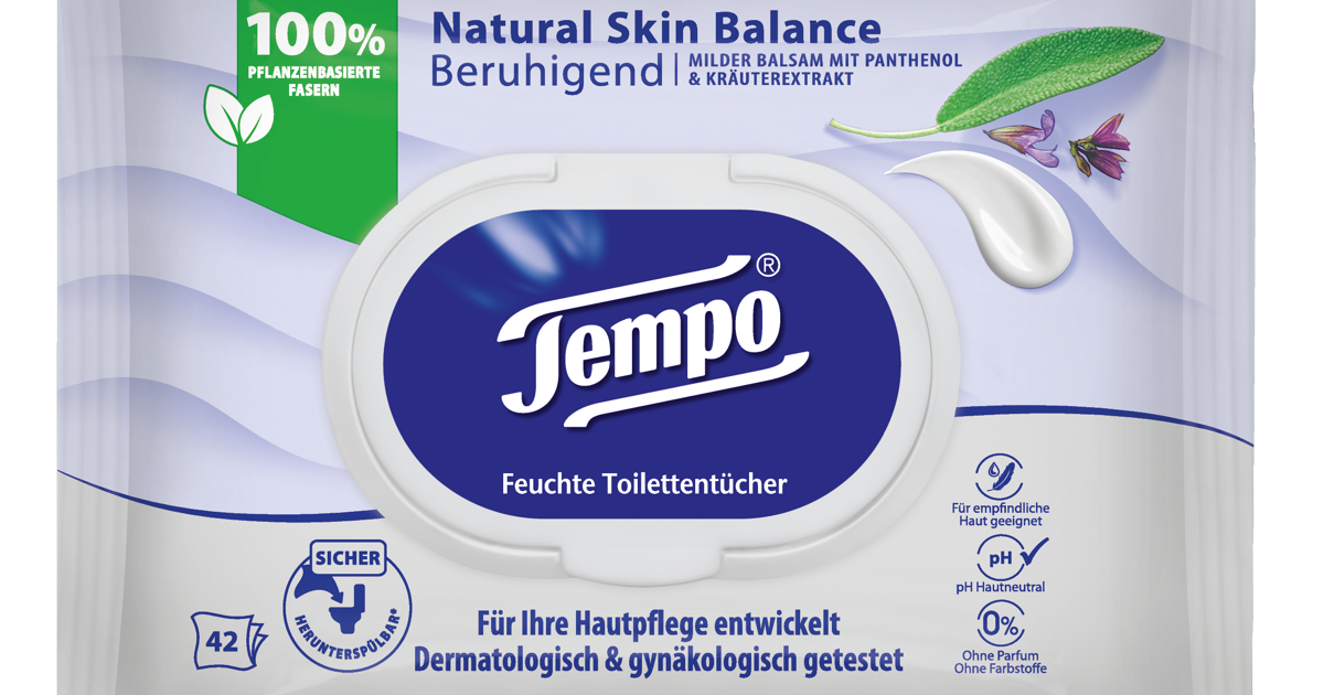 Tempo Natural Skin Balance herunterspülbare Toilettentücher - Tempo